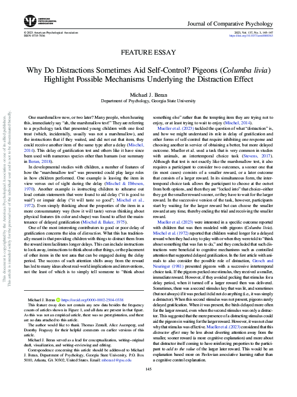 (PDF) Why do distractions sometimes aid self-control? Pigeons (Columba ...