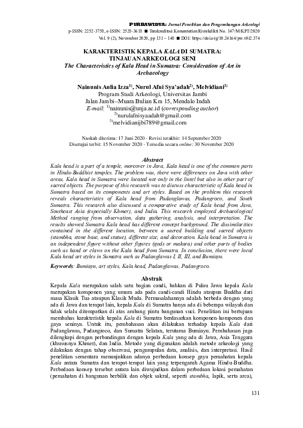 (PDF) KARAKTERISTIK KEPALA KALA DI SUMATRA: TINJAUAN ARKEOLOGI SENI The ...
