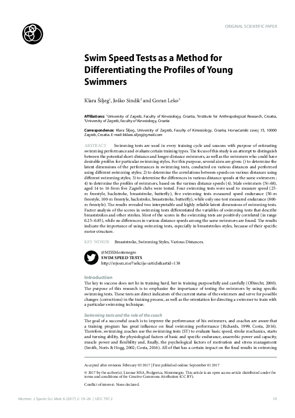 (PDF) Swim Speed Tests as a Method for Differentiating the Profiles of ...