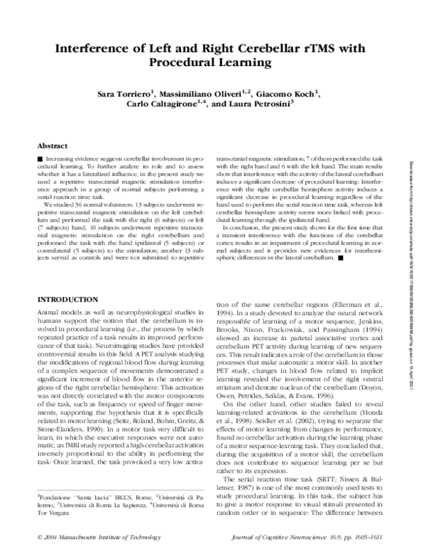 (PDF) Interference of Left and Right Cerebellar rTMS with Procedural Learning