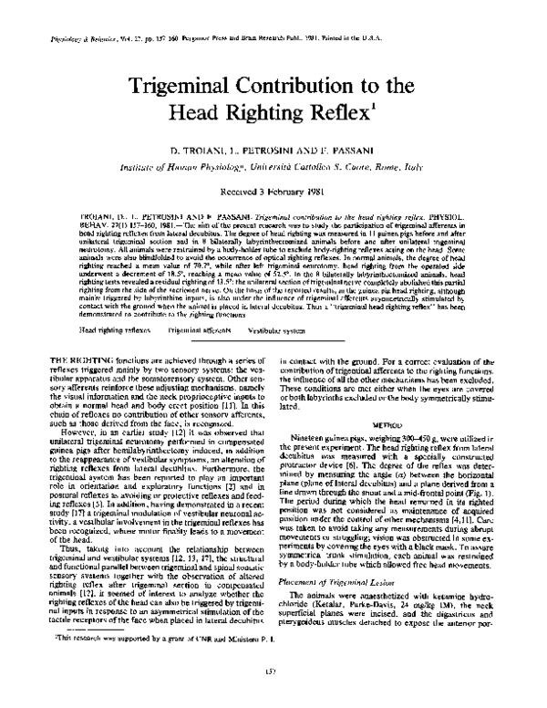 (PDF) Trigeminal contribution to the head righting reflex☆