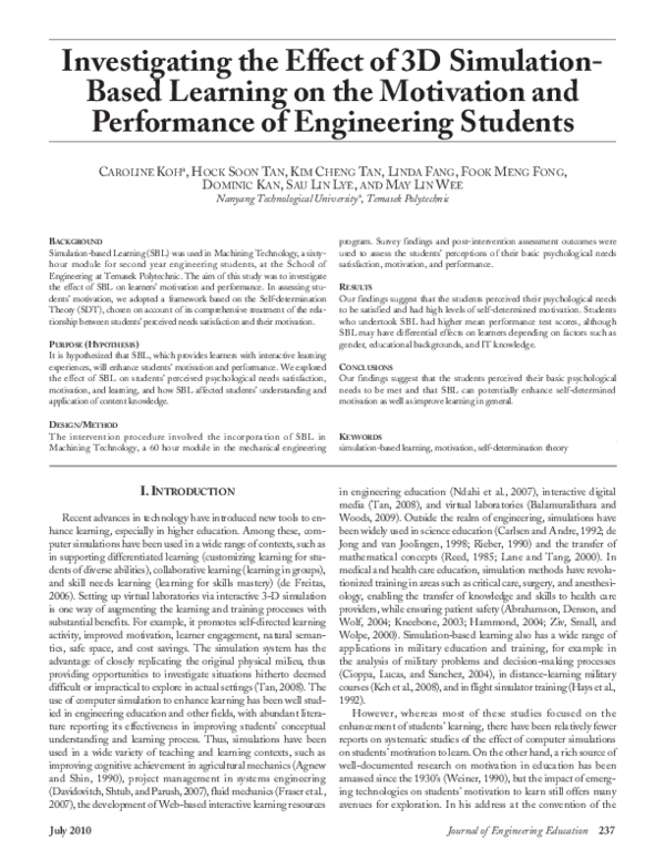 (PDF) Investigating the Effect of 3D Simulation Based Learning on the Motivation and Performance ...