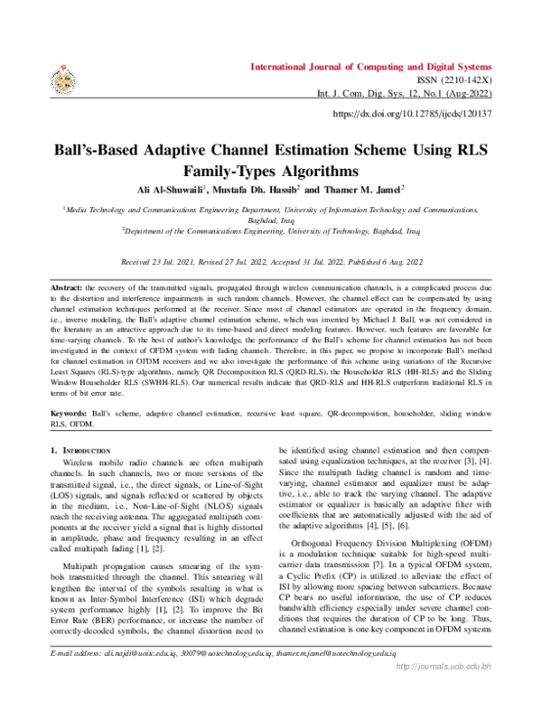 (PDF) Ball's-Based Adaptive Channel Estimation Scheme Using RLS Family ...