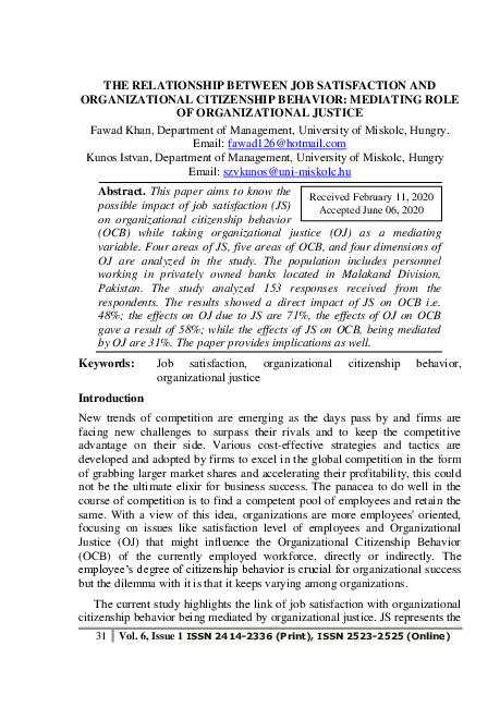 (PDF) The Relationship Between Job Satisfaction and Organizational Citizenship Behavior ...