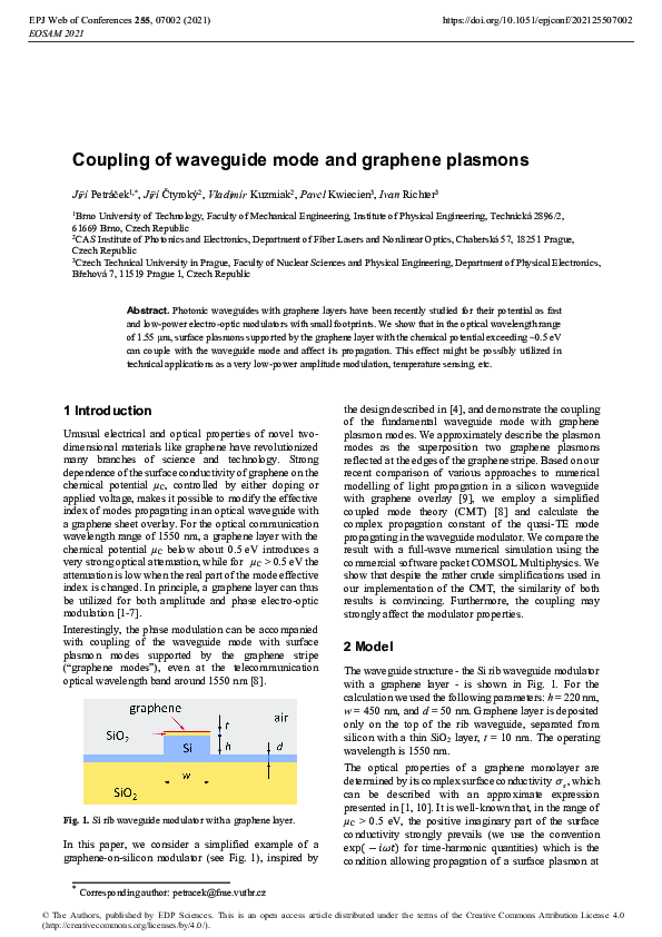 (PDF) Coupling of waveguide mode and graphene plasmons | Vladimir Kuzmiak - Academia.edu