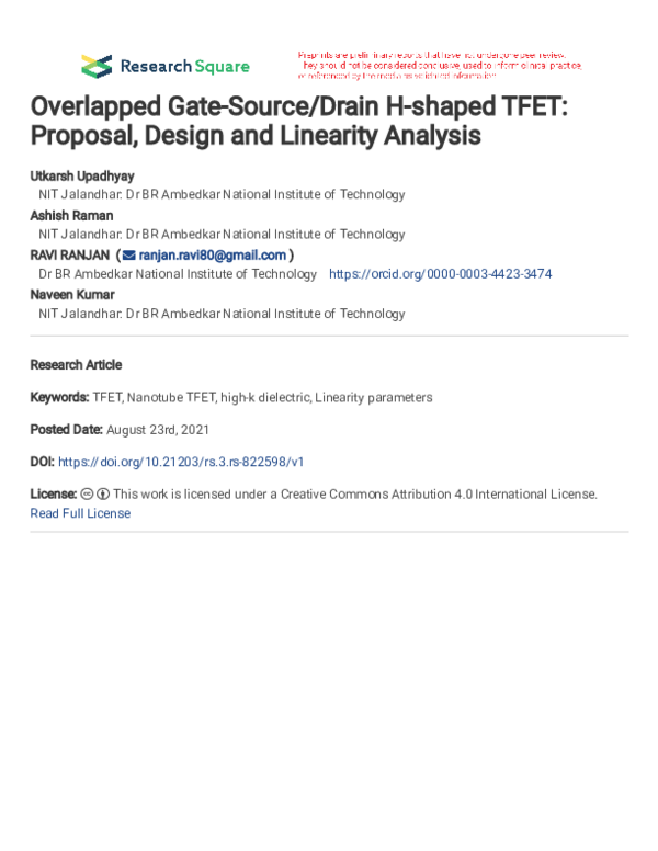 (PDF) Overlapped Gate-Source/Drain H-shaped TFET: Proposal, Design and ...