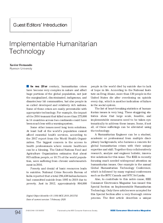Pdf Implementable Humanitarian Technology Xavier Fernando