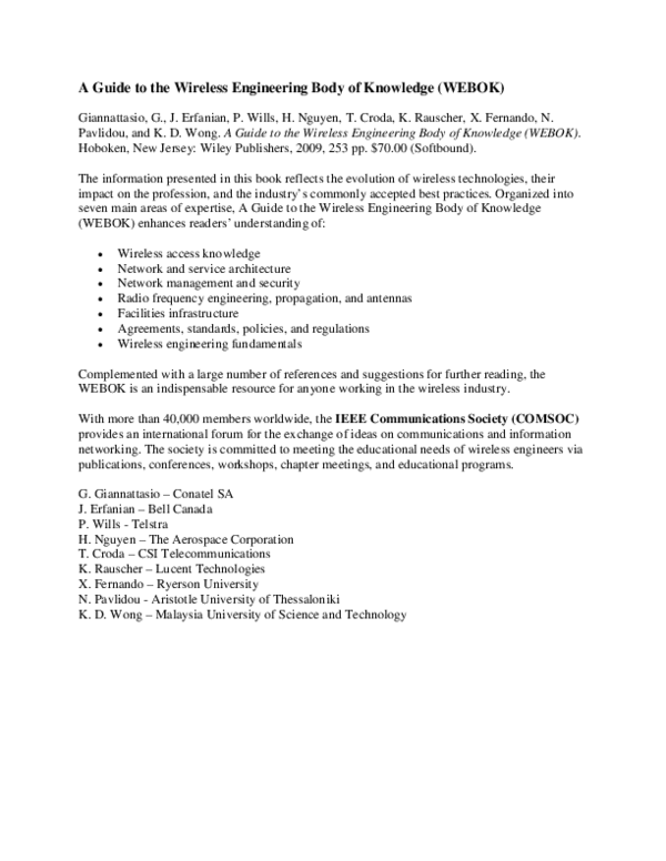 (PDF) A Guide to the Wireless Engineering Body of Knowledge