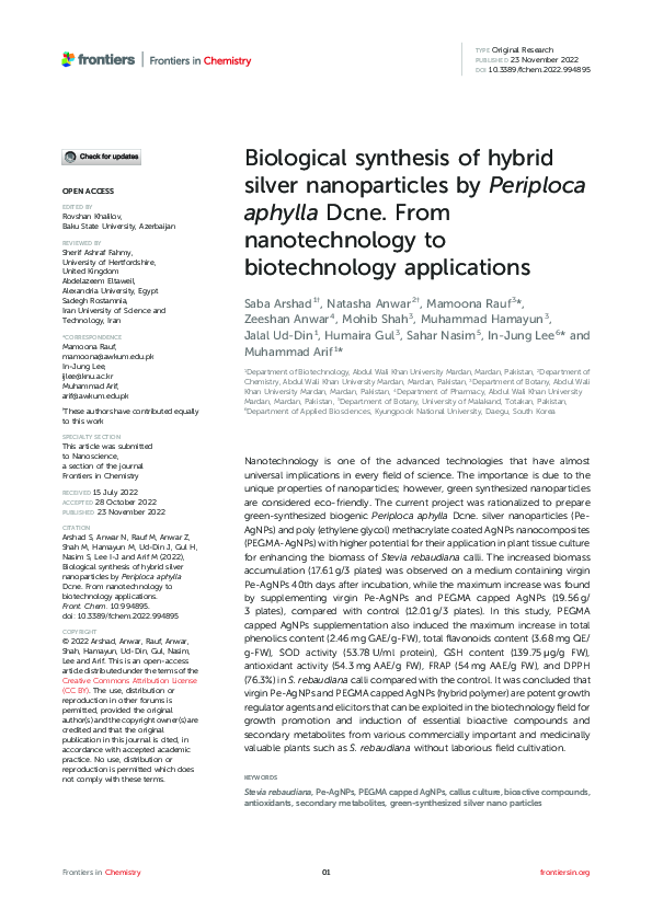 (PDF) Biological synthesis of hybrid silver nanoparticles by Periploca aphylla Dcne. From ...