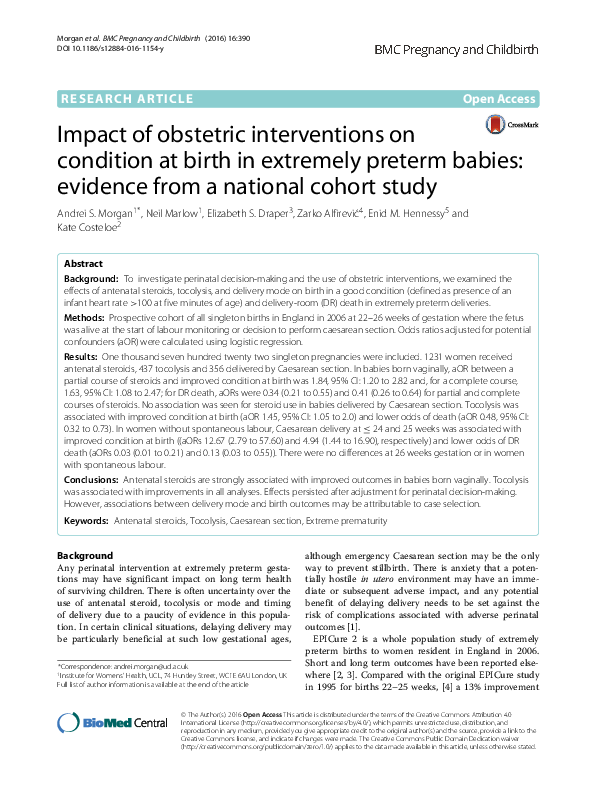 (PDF) Impact of obstetric interventions on condition at birth in ...
