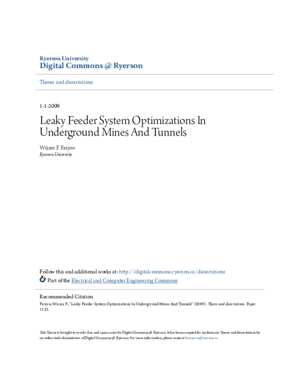 (PDF) Leaky Feeder System Optimizations In Underground Mines And Tunnels