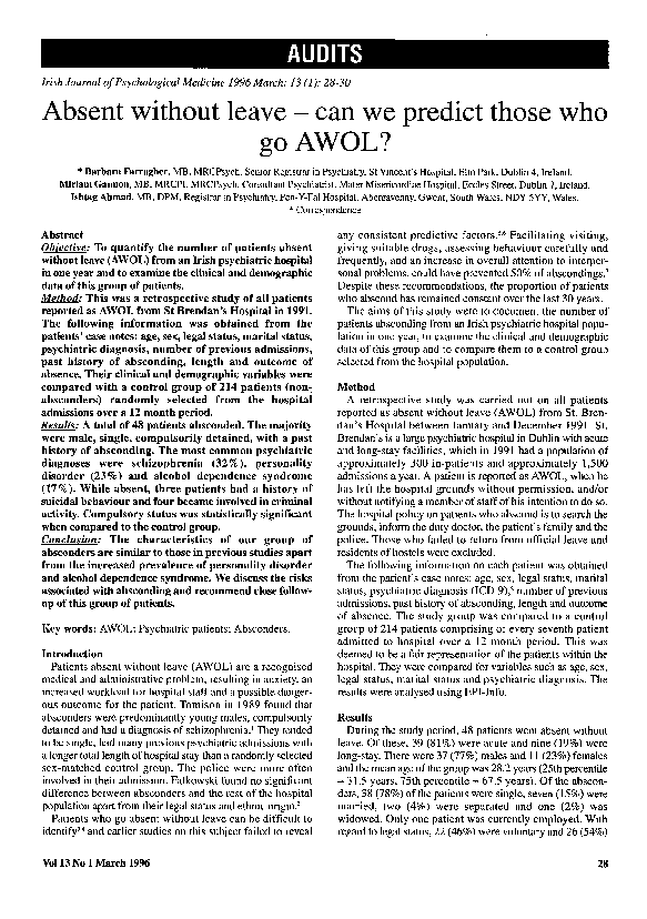 (PDF) Absent without leave – can we predict those who go AWOL?