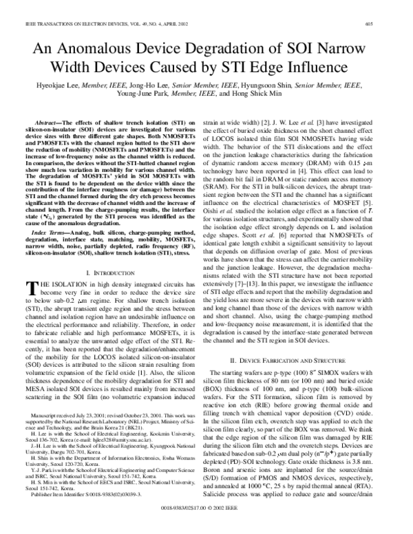 (PDF) An anomalous device degradation of SOI narrow width devices ...