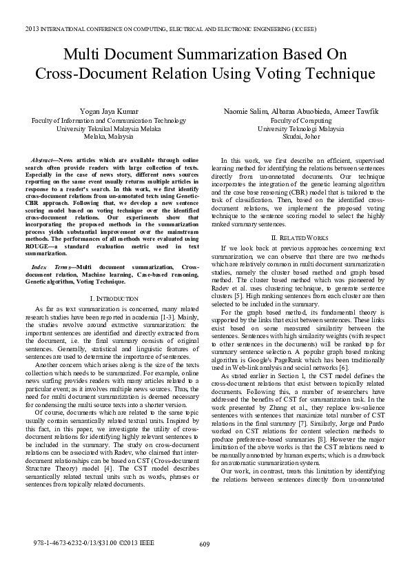 (PDF) Multi document summarization based on cross-document relation ...