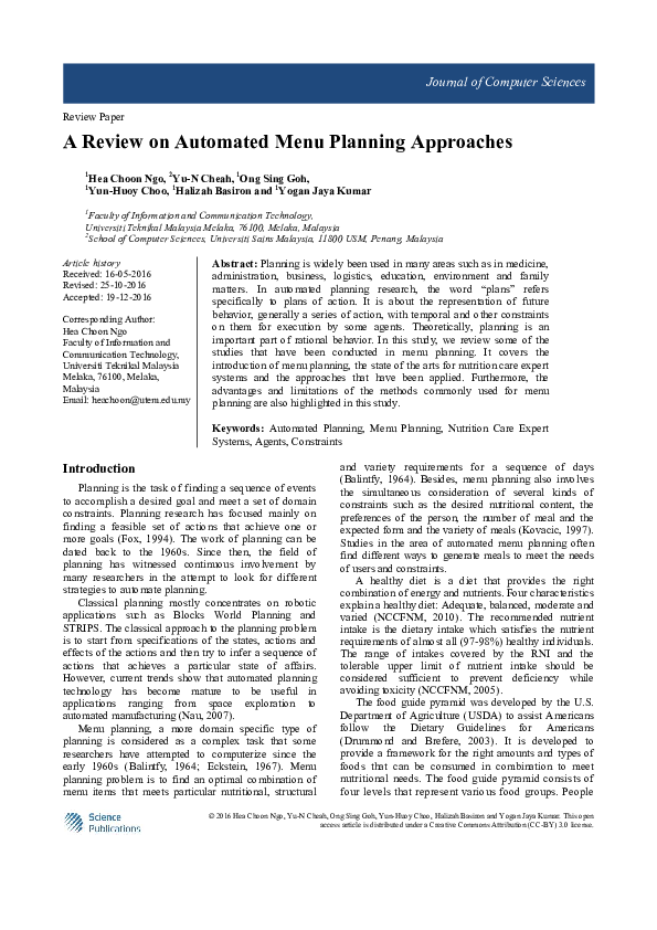 (PDF) A Review on Automated Menu Planning Approaches