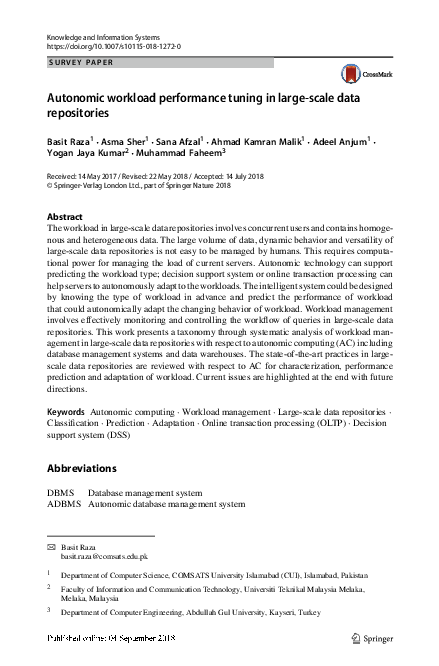 Pdf Autonomic Workload Performance Tuning In Large Scale Data Repositories