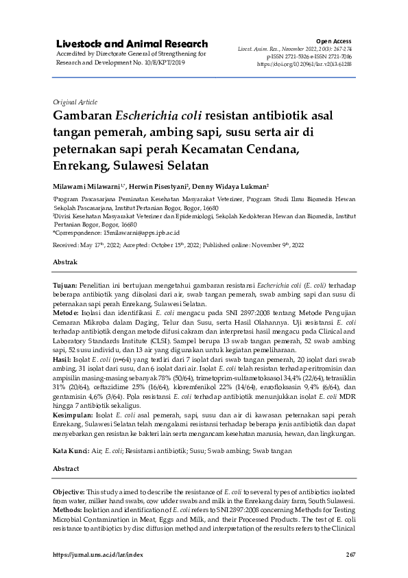 (PDF) Gambaran Escherichia coli resistan antibiotik asal tangan pemerah ...