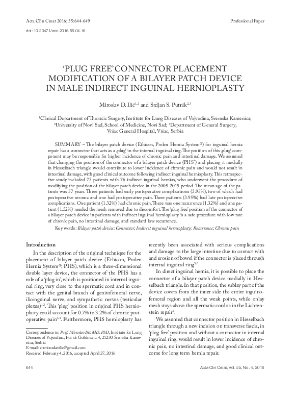 (PDF) ‘Plug Free’ Connector Placement Modification of a Bilayer Patch ...