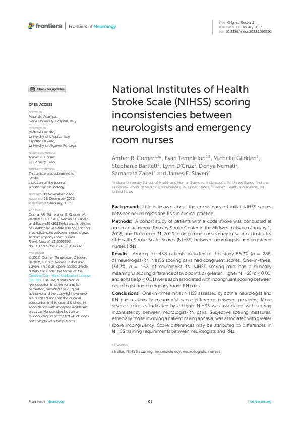 (PDF) National Institutes of Health Stroke Scale (NIHSS) scoring ...