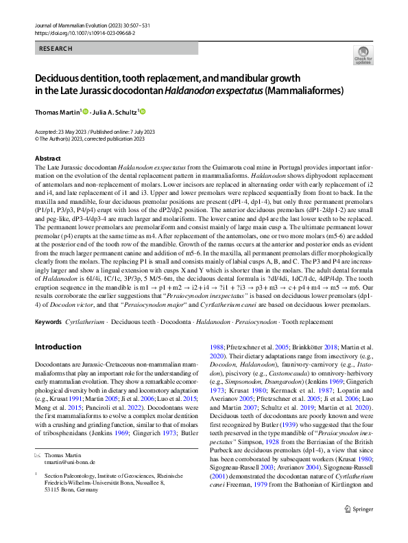 (PDF) Deciduous dentition, tooth replacement, and mandibular growth in ...