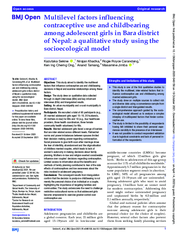 (PDF) Multilevel factors influencing contraceptive use and childbearing ... (PDF) Multilevel factors influencing contraceptive use and childbearing ...