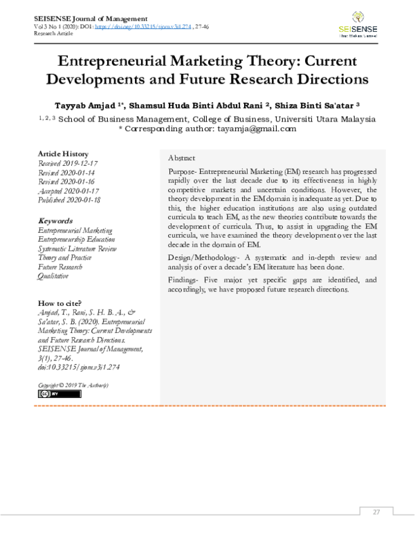 (PDF) Entrepreneurial Marketing Theory: Current Developments and Future ...