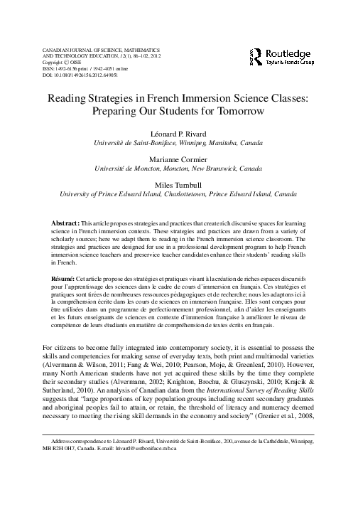 (PDF) Reading Strategies in French Immersion Science Classes: Preparing ...