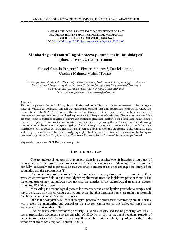 (PDF) Monitoring and controlling of process parameters in the biological phase of wastewater ...