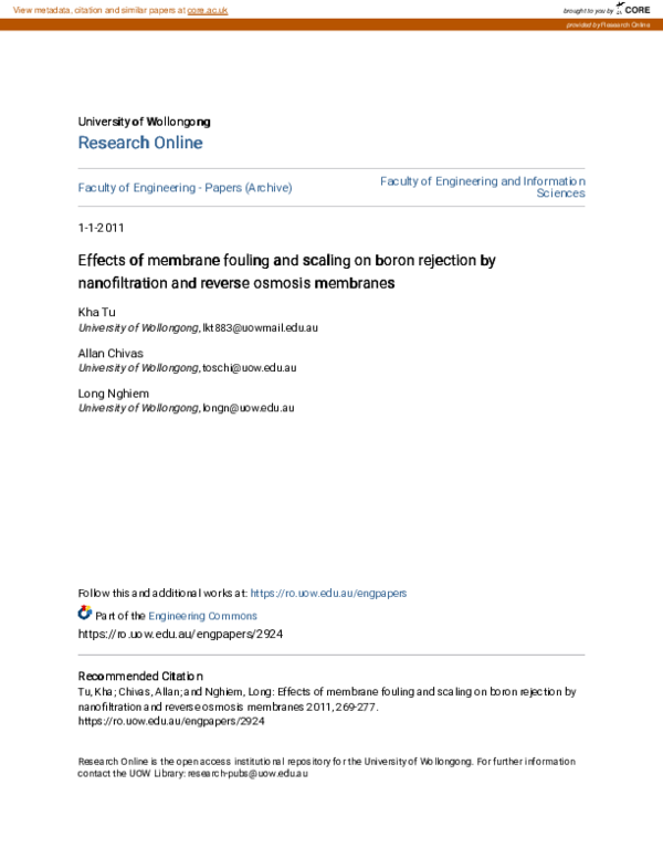 (PDF) Effects of membrane fouling and scaling on boron rejection by nanofiltration and reverse ...