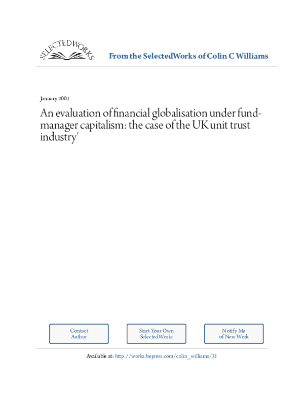 (PDF) Evaluating Financial Globalization in the UK Unit Trust Industry