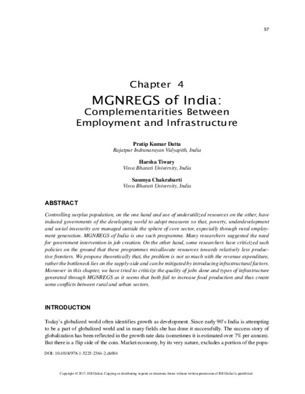 (PDF) Assessing MGNREGS: Job Quality and Infrastructure