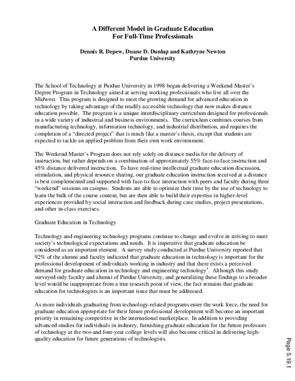 (PDF) A Different Model In Graduate Education For Full Time Professionals