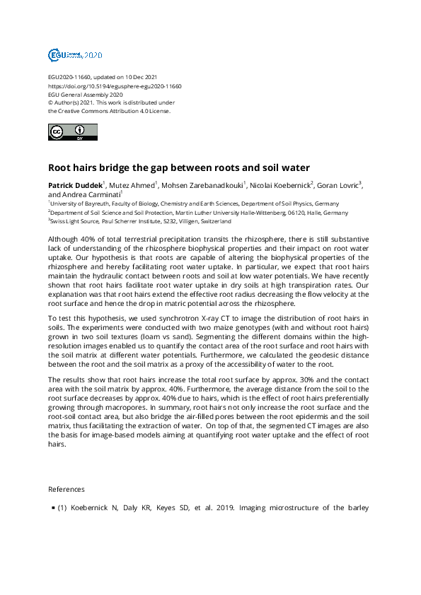 (PDF) Root hairs bridge the gap between roots and soil water