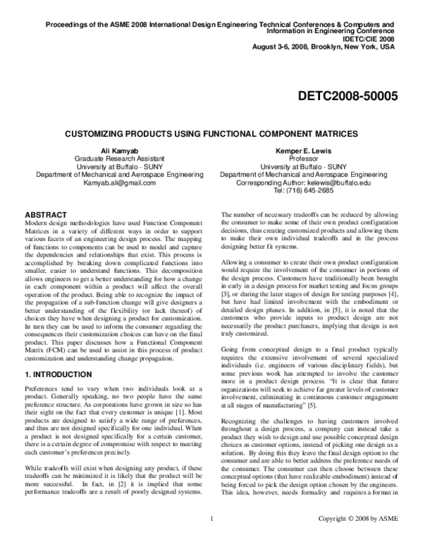 (PDF) Customizing Products Using Functional Component Matrices