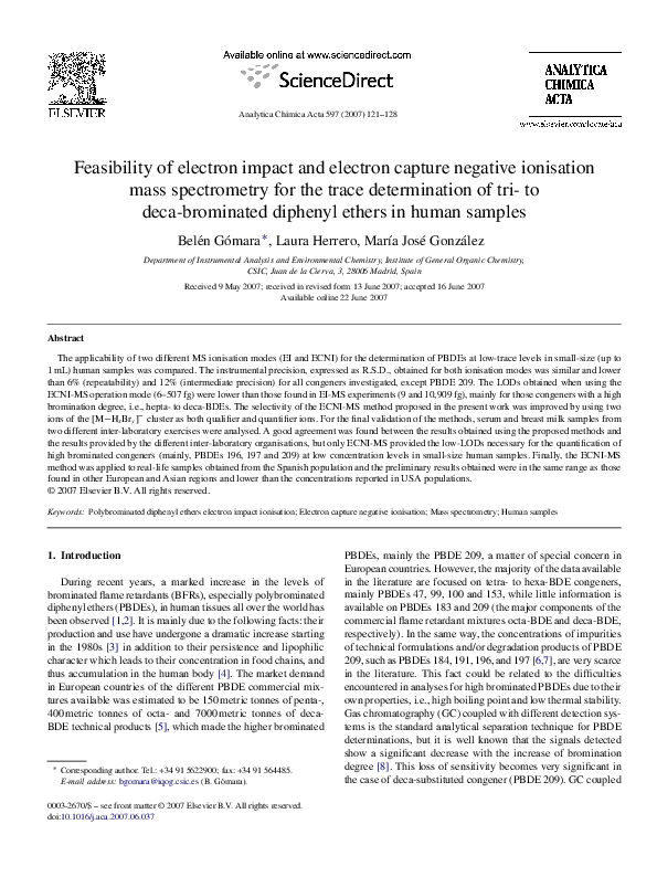 (PDF) ECNI-MS for Trace Analysis of PBDEs in Humans