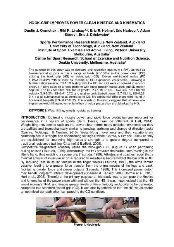 (PDF) Hook-grip Improves Power Clean Kinetics and Kinematics