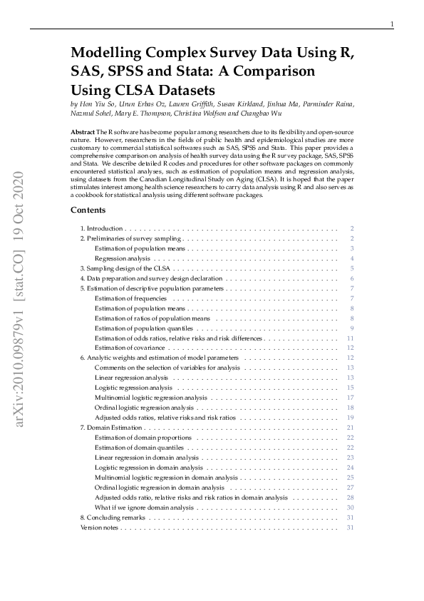 Pdf Modelling Complex Survey Data Using R Sas Spss And Stata A