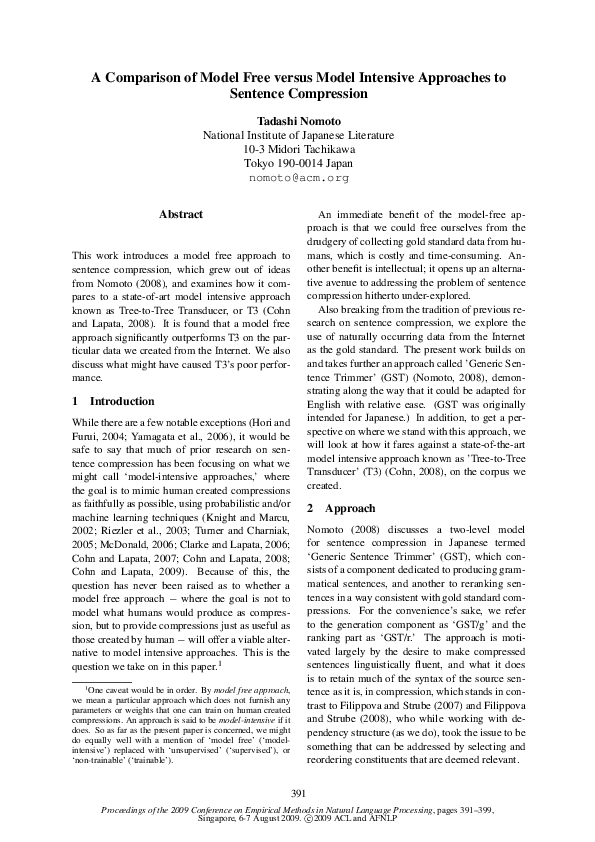 (PDF) A comparison of model free versus model intensive approaches to ...
