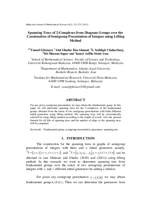 (PDF) Spanning Trees of 2-Complexes from Diagram Groups over the Construction of Semigroup ...