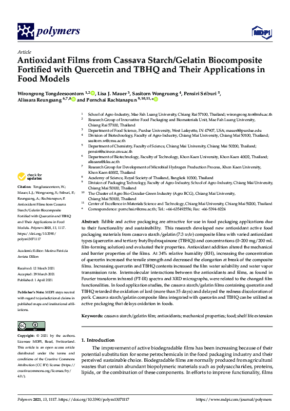 (PDF) Antioxidant Films from Cassava Starch/Gelatin Biocomposite ...