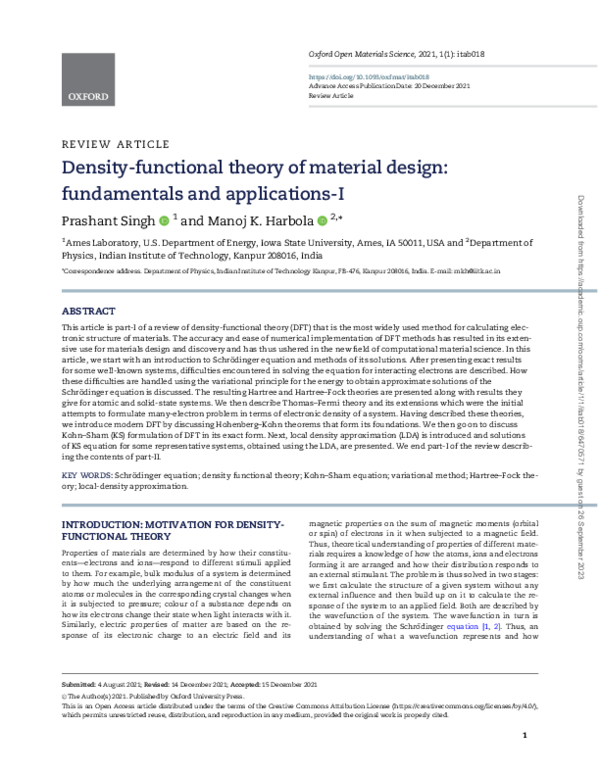 Pdf Density Functional Theory Of Material Design Fundamentals And