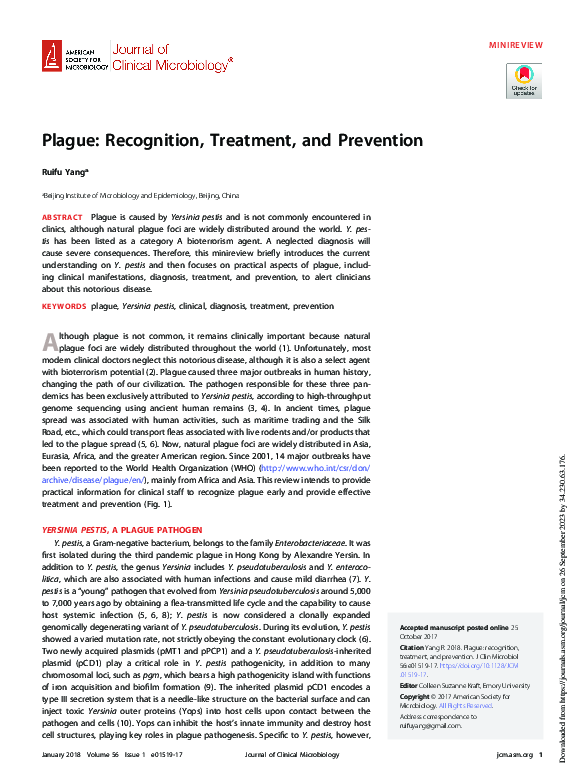 (PDF) Plague: Recognition, Treatment and Prevention