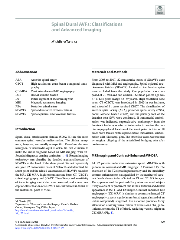 (PDF) Spinal Dural AVFs: Classifications and Advanced Imaging