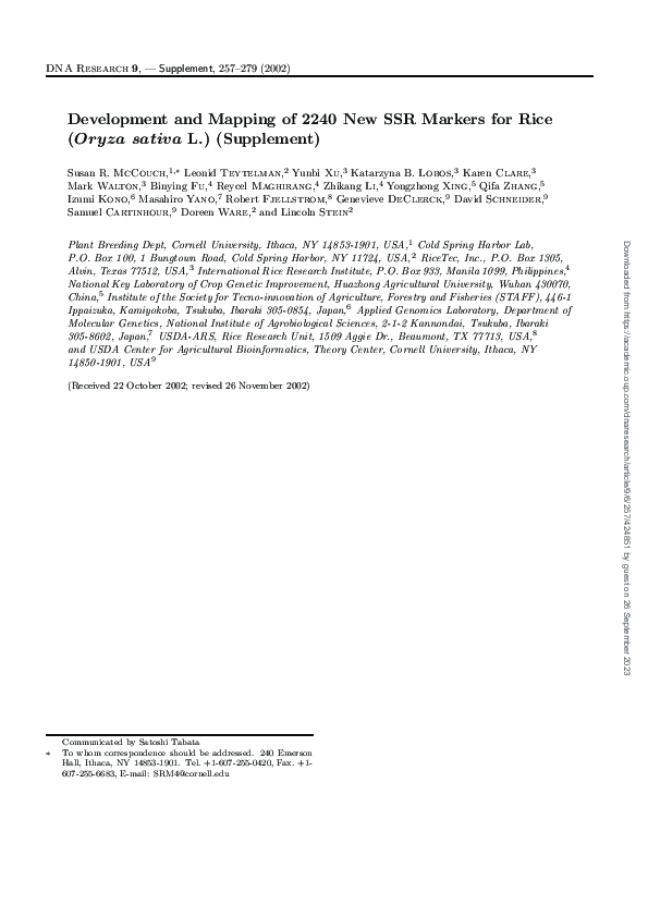 (PDF) Development and Mapping of 2240 New SSR Markers for Rice (Oryza ...