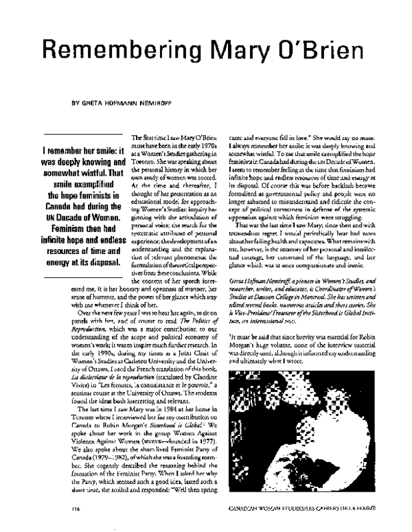 (PDF) Remembering Mary O'Brien