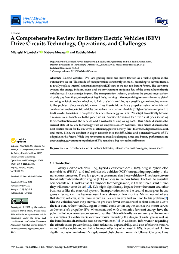 (PDF) A Comprehensive Review for Battery Electric Vehicles (BEV) Drive ...