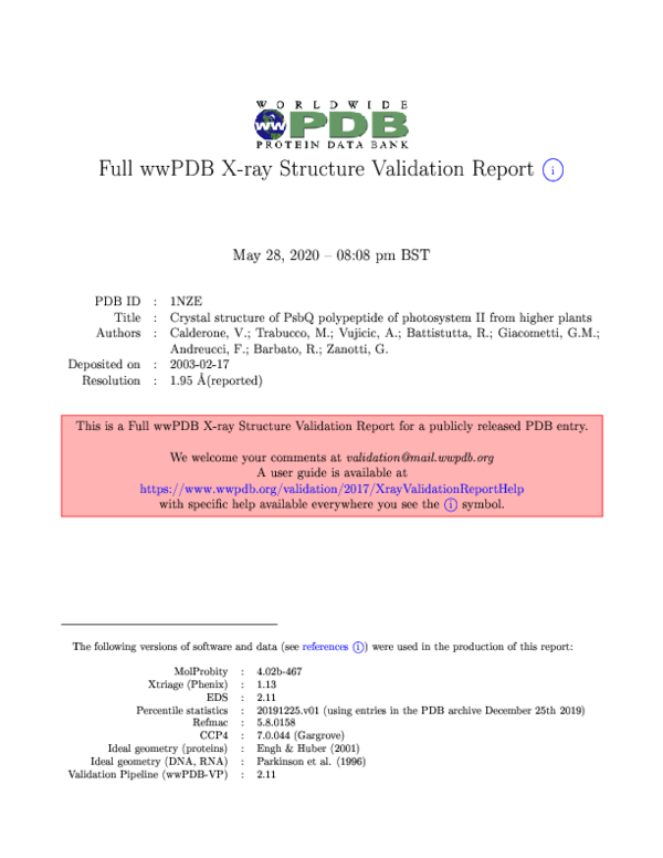 (PDF) Crystal structure of PsbQ polypeptide of photosystem II from higher plants