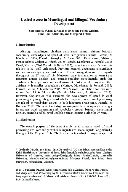 (PDF) Lexical Access in Monolingual and Bilingual Vocabulary Development