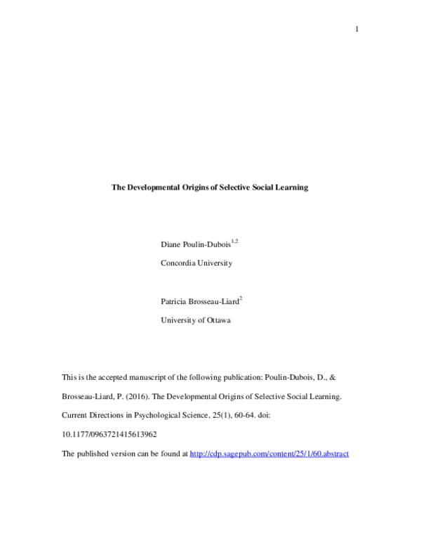 (PDF) The Developmental Origins of Selective Social Learning