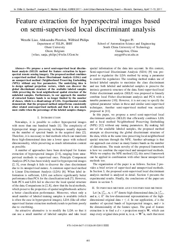 (PDF) Feature extraction for hyperspectral images based on semi-supervised local discriminant ...